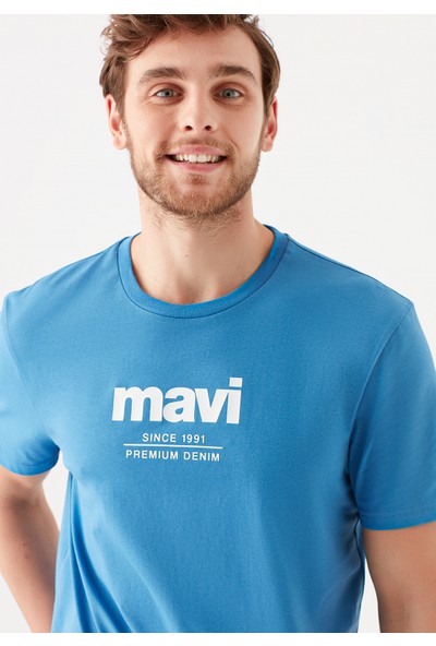 Mavi Erkek Mavi Logo Baskılı Mavi Tişört 066849-34022