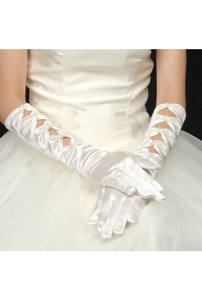 Fun World Saten Eldiven Fiyonklu Boncuklu