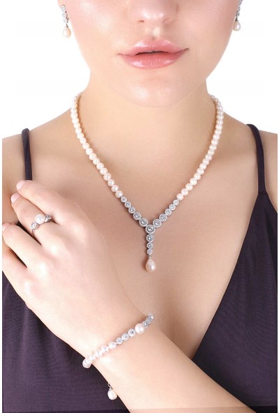 Lulu Gümüş Incili Set Model8