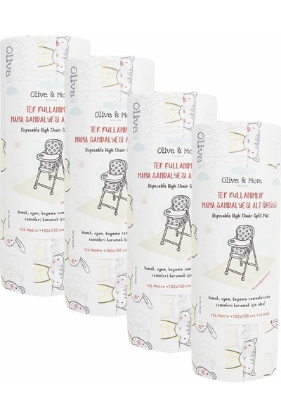 Olive & Mom Design Tek Kullanımlık Mama Sandalyesi Altı ve Aktivite Örtüsü (16 Adet) - 4'lü Paket Olive & Mom Design Tek Kullanımlık Mama Sandalyesi Altı ve Aktivite Örtüsü (16 Adet) - 4'lü Paket