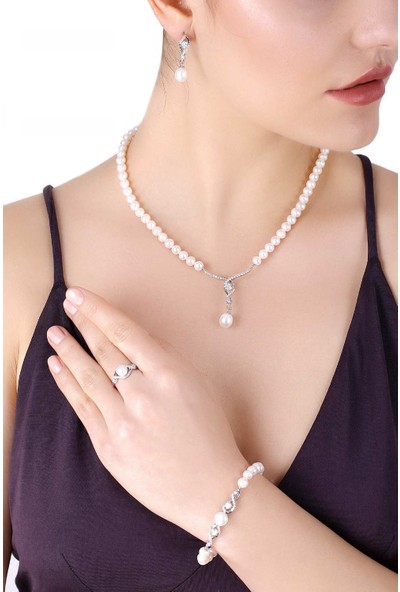 Lulu Zarif Inci Gümüş Set M4 Lulu Zarif Inci Gümüş Set M4