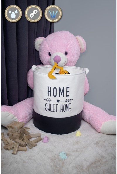 Rope Home Beyaz Renk Altı Derili Home Sweet Home Baskılı Sepet 37X42 Rope Home Beyaz Renk Altı Derili Home Sweet Home Baskılı Sepet 37X42