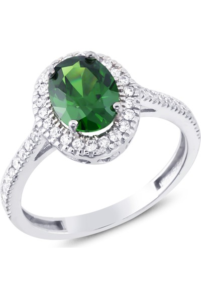 Pella Kuyumculuk Yeşil Renkli Oval Gümüş Yüzük Pella Kuyumculuk Yeşil Renkli Oval Gümüş Yüzük