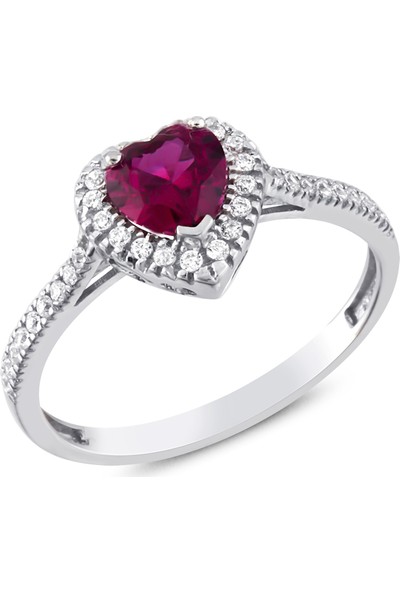 Pella Kuyumculuk Kırmızı Renkli Kalpli Gümüş Yüzük Pella Kuyumculuk Kırmızı Renkli Kalpli Gümüş Yüzük