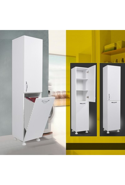Nesse Shop Nesse Kirli Çamaşır Sepetli Çok Amaçlı Banyo Dolabı 99X39X32
