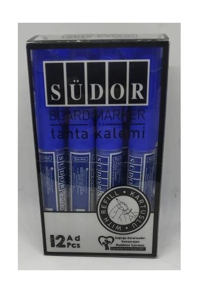 Südor Beyaz Tahta Kalemi Kartuşlu 12'li Mavi