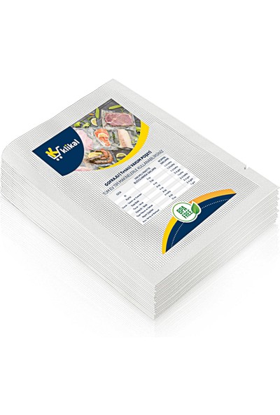 Klikal 20X26 cm 100 Adet Gofrajlı Tırtıklı Vakum Poşeti -Torbası Klikal 20X26 cm 100 Adet Gofrajlı Tırtıklı Vakum Poşeti -Torbası