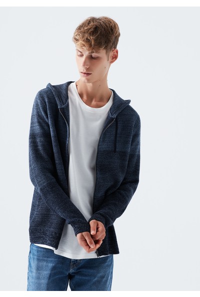 Mavi Erkek Kapüşonlu Blok Renkli Hırka 070251-29743