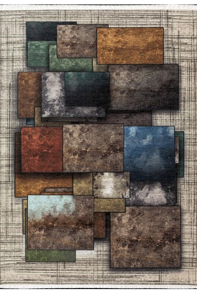 Kilimiz 3D Renkli Taşlar Dijital Baskılı Şönil Halı 1076A