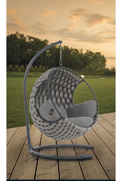 Mavedda Tek Kişilik El Örgüsü Gri Makrome VG07 Bahçe Salıncağı Askılı Salıncak Hamak
