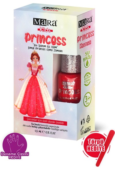 Mara Princess Yıkanabilir Su Bazlı Çocuk Ojesi - Kırmızı + Törpü Mara Princess Yıkanabilir Su Bazlı Çocuk Ojesi - Kırmızı + Törpü