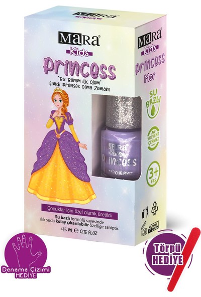 Mara Princess Yıkanabilir Su Bazlı Çocuk Ojesi - Mor + Törpü Mara Princess Yıkanabilir Su Bazlı Çocuk Ojesi - Mor + Törpü