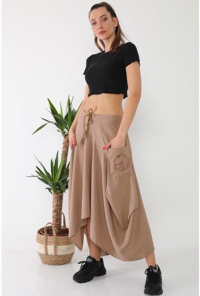 PodiumStar Etnik Tasarım Cebi Nakış Işlemeli Bağcıklı Salaş Uzun Etek PodiumStar Etnik Tasarım Cebi Nakış Işlemeli Bağcıklı Salaş Uzun Etek