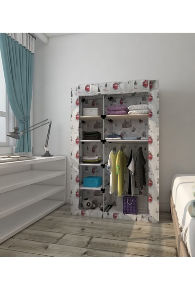 Berrado Plastik Borulu Tek Yandan Raflı Kumaş Dolap Bez Dolap Berrado Plastik Borulu Tek Yandan Raflı Kumaş Dolap Bez Dolap