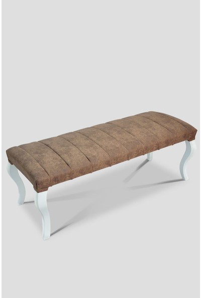 Berrado Beyaz Ayaklı 120 cm Çizgili Lüks Bench Puf Brown