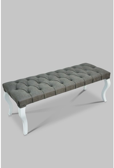 Berrado Beyaz Ayaklı 120 cm Kapitoneli Lüks Bench Puf Grey Berrado Beyaz Ayaklı 120 cm Kapitoneli Lüks Bench Puf Grey