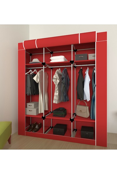 Berrado Metal Borulu Çok Askılıkılı Raflı Bez Gardrop Berrado Metal Borulu Çok Askılıkılı Raflı Bez Gardrop