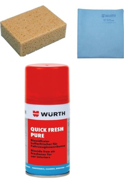 Würth Würth 3 Lü Oto Yıkama Set Süngeri, Sentetik Güderi Bez, Araç Içi Tazeleme Spreyi Quick Fresh 100 ml Temizlik Seti Würth Würth Würth 3 Lü Oto Yıkama Set Süngeri, Sentetik Güderi Bez, Araç Içi Tazeleme Spreyi Quick Fresh 100 ml Temizlik Seti Würth
