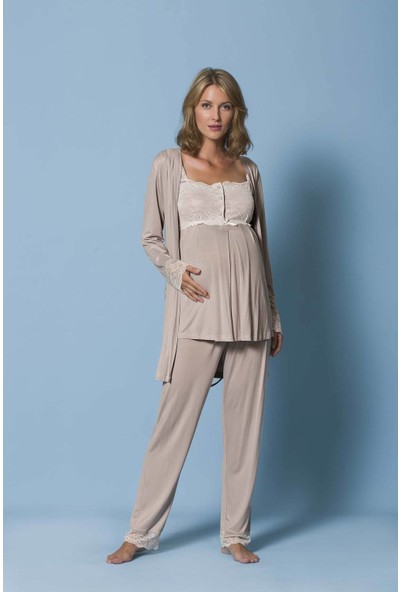 Monamise 18207 Hamile Lohusa Sabahlıklı Pijama Takım - Vizon