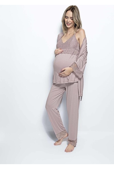 Monamise 18431 Hamile Lohusa Sabahlıklı Pijama Takım - Vizon