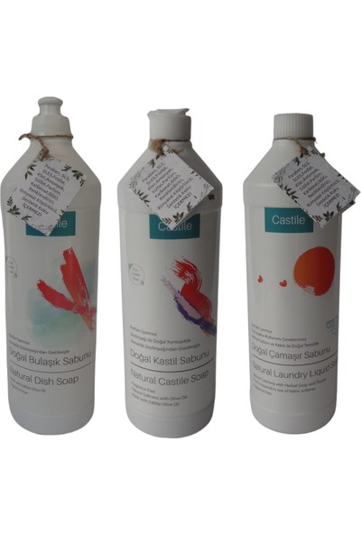 Castile Kastil Sabunu 800 ml + Bulaşık Sabunu 800 ml + Çamaşır Sabunu 800 ml