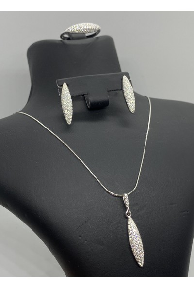 Gülüş Gümüş Zirkon Taşlı Elips Takı Seti