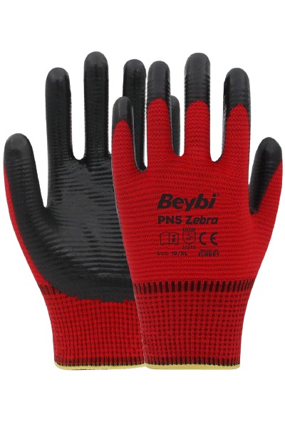 Beybi Pn5 Zebra Polyester Örme Nitril Eldiven 12 Adet Numara 10 Beybi Pn5 Zebra Polyester Örme Nitril Eldiven 12 Adet Numara 10