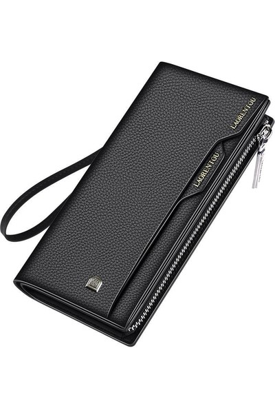 Laorentou Busıness Italyan Deri-Uzun Erkek Cüzdan-Erkek Kartlık Siyah