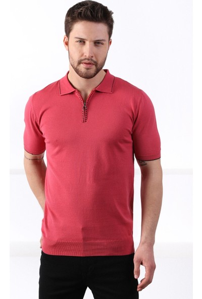 Ferraro Pembe Polo Yaka Fermuarlı Erkek Pamuk Triko T-Shirt Ferraro Pembe Polo Yaka Fermuarlı Erkek Pamuk Triko T-Shirt