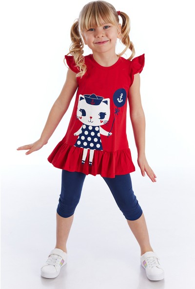 Denokids Denizci Kedi Kız Tunik Takım