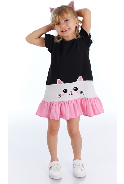 Beyaz Kedi Fırfırlı Elbise