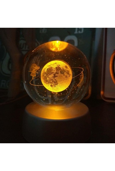 İstoc Trend Satürn Çemberindeki Kız Işıklı Cam Küre, Satürn Cam Küre