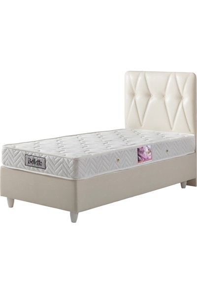 Belletto Tek Kişilik Krem Deri Baza Ve Başlık+ Yatak 90 X 190 Cm