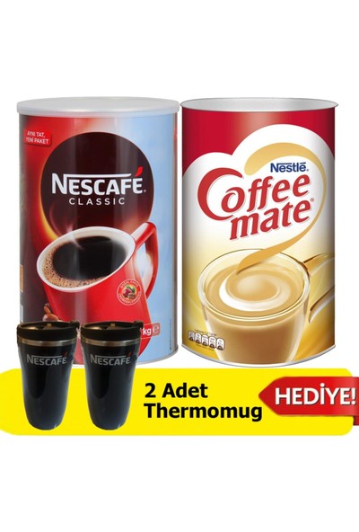 Nescafe Classic 1 kg + Coffee Mate Kahve Kreması 2 kg + 2'li Thermomug