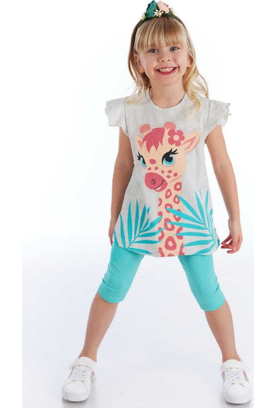 Denokids Süslü Zürafa Kız T-Shirt+Tayt Takım
