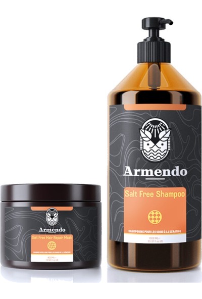 Armendo Tuzsuz Saç Bakım Şampuanı ve Tuzsuz Saç Maskesi Seti 1000 ml + 400 ml Armendo Tuzsuz Saç Bakım Şampuanı ve Tuzsuz Saç Maskesi Seti 1000 ml + 400 ml