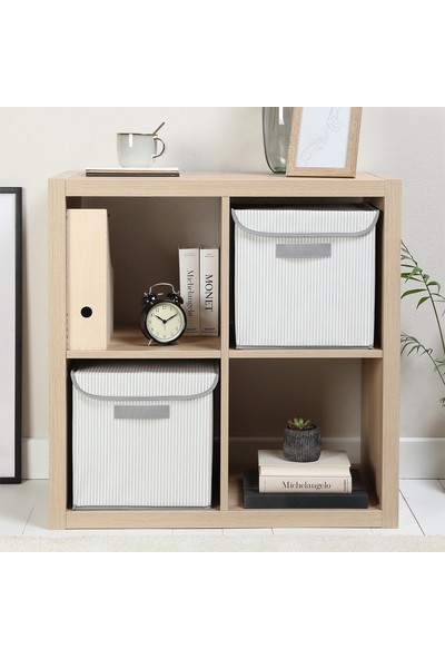 Ocean Home Gri Çizgi Desenli Kapaklı Kutu// 30X30X30