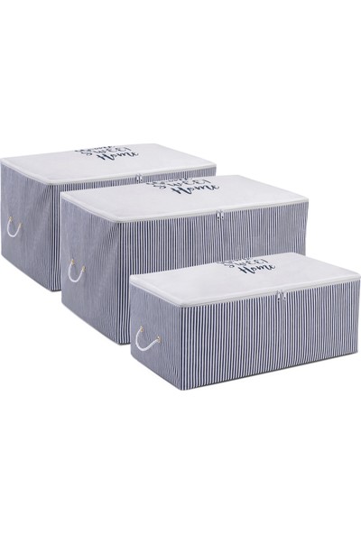 Ocean Home 3'lü Lacivert Çizgili Baskılı Hurç Set