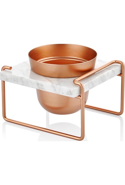 The Mia Mermer Standlı Bakır Saksı - 16 x 15 x 12 cm