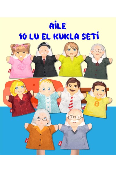 Tox 10 Parça Tox Aile Bireyleri El Kukla Set , Eğitici Oyuncak