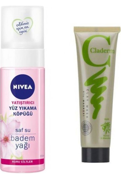 Nivea Yatıştırıcı Yüz Yıkama Köpüğü 150 ml + Claderm Kil Maske Olive 50 ml Nivea Yatıştırıcı Yüz Yıkama Köpüğü 150 ml + Claderm Kil Maske Olive 50 ml