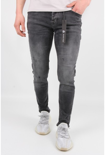 Black Port Siyah Hafif Yırtıklı Kot Pantolon