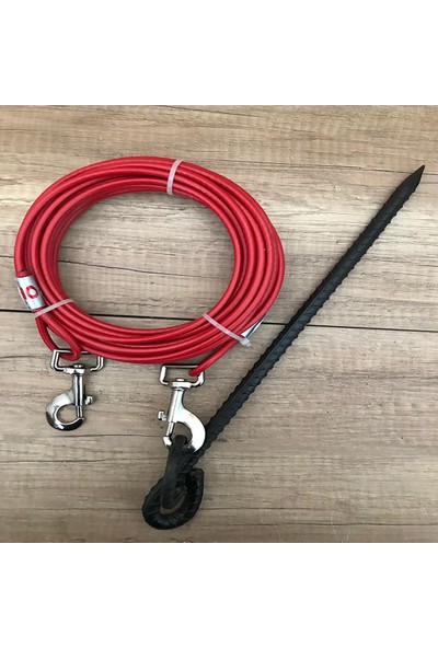 Lidersan Çelik 6 mm 10 m Köpek Bahçe Bağlama Halatı + Hayvan (Çadır) Kazığı