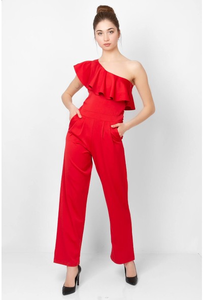 Modaviki Tek Omuzdan Tulum Kırmızı MDV209