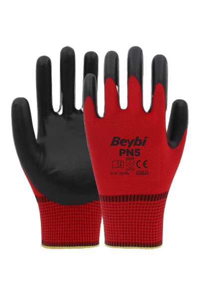 Beybi Polyester Örme Eldiven Pn5 Kırmızı Siyah Beybi Polyester Örme Eldiven Pn5 Kırmızı Siyah