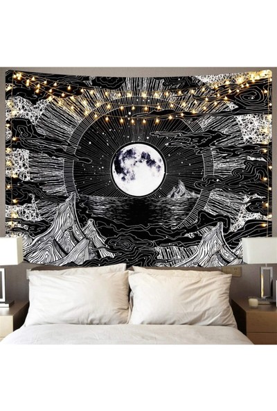 Hobimania Moon Siyah Beyaz Duvar Örtüsü Ay 150 x 100 cm Duvar Dekorasyonu