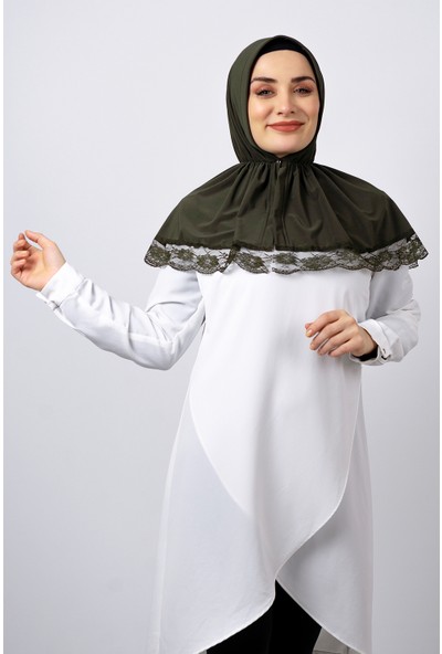Hürrem Kadın Haki Çıtçıtlı Dantelli Pratik Tesettür