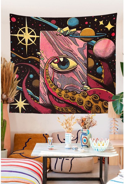 Hobimania Göz Psychedelic Pembe Duvar Örtüsü Tapestry 150 x 150 cm Duvar Dekorasyonu