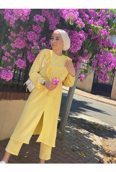 Abay Giyim Ayrobin Fırfırlı Takım - Sarı