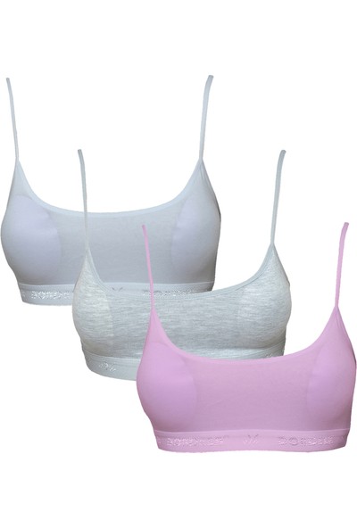 Cadderoyal Pedli Ip Askılı Beyaz Gri ve Pembe Büstiyer 3 Adet